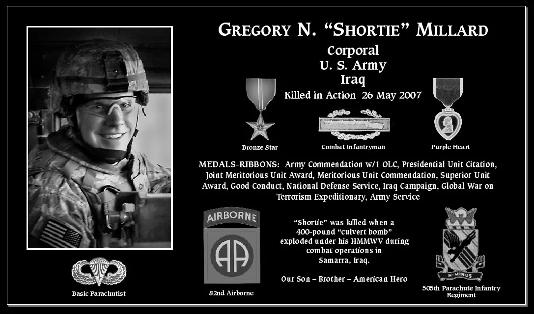 Corporal Gregory N Millard | Mt. Soledad Virtual Plaque