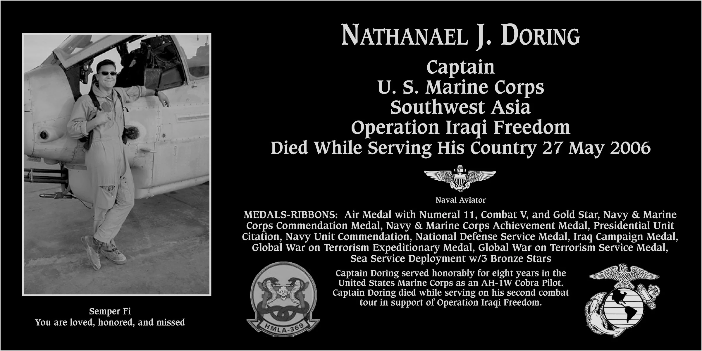 Captain Nathanael J Doring | Mt. Soledad Virtual Plaque