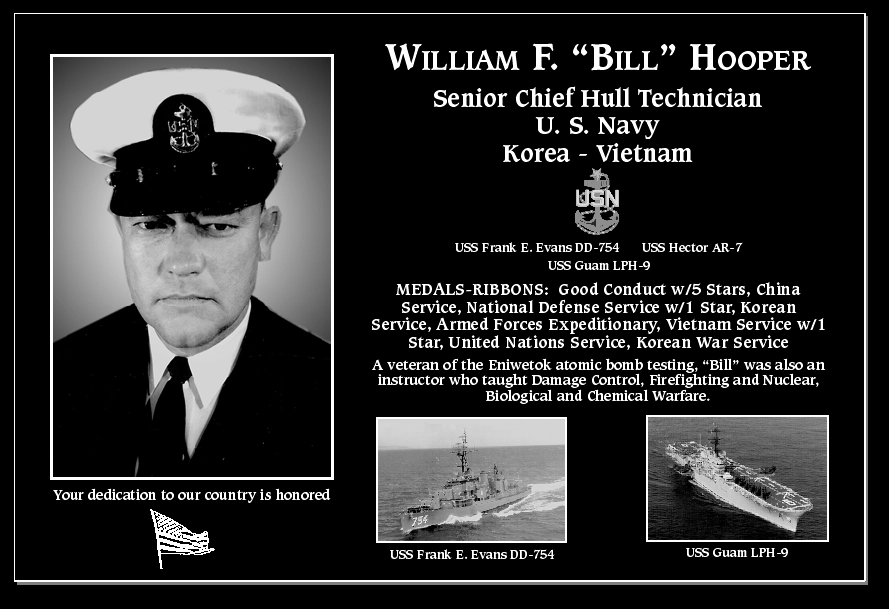 Senior Chief Petty Officer William F Hooper | Mt. Soledad Virtual Plaque