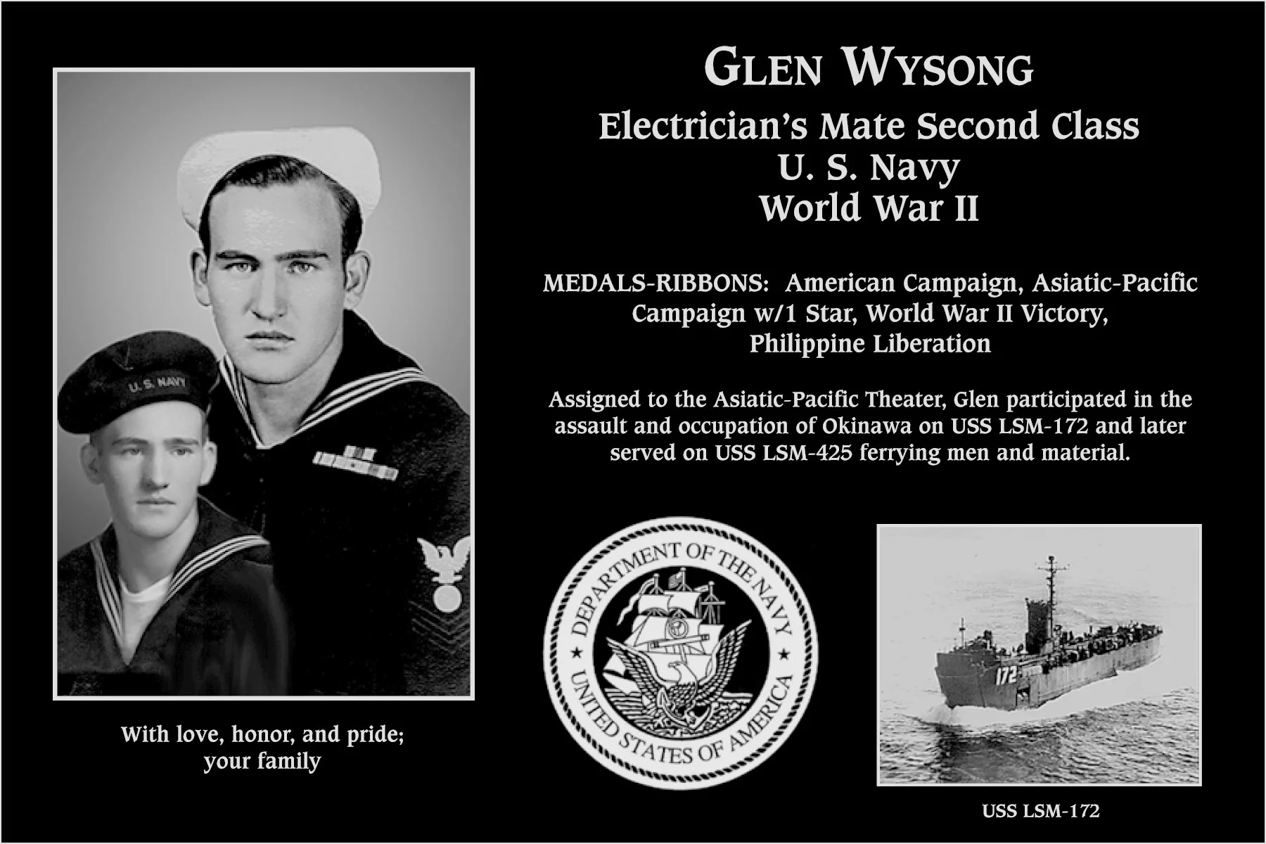 Petty Officer Second Class Glen Wysong | Mt. Soledad Virtual Plaque