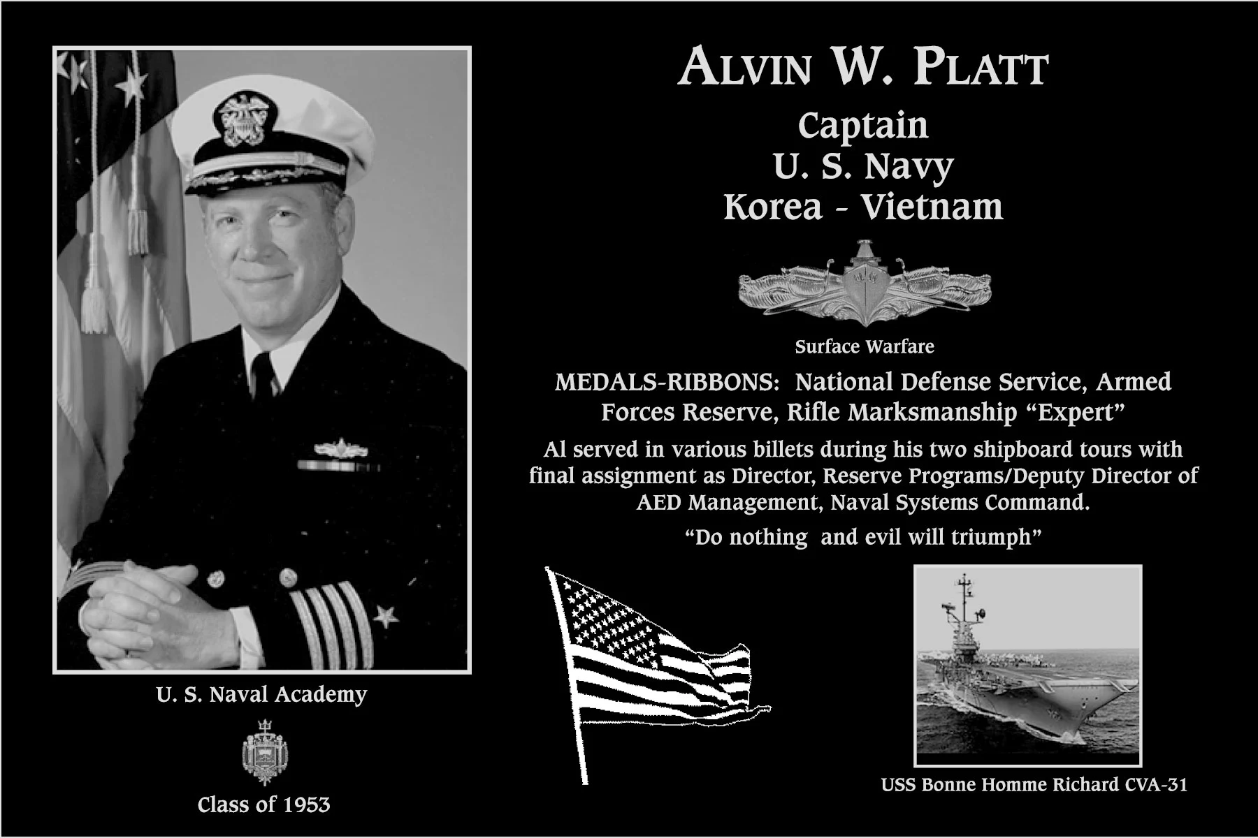 Captain Alvin W Platt | Mt. Soledad Virtual Plaque