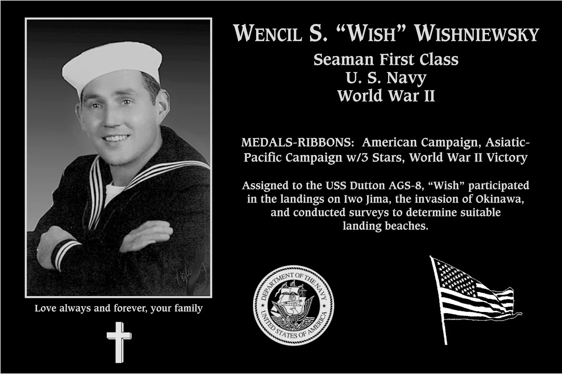Seaman/Airman/Fireman Wencil S Wishniewsky | Mt. Soledad Virtual Plaque