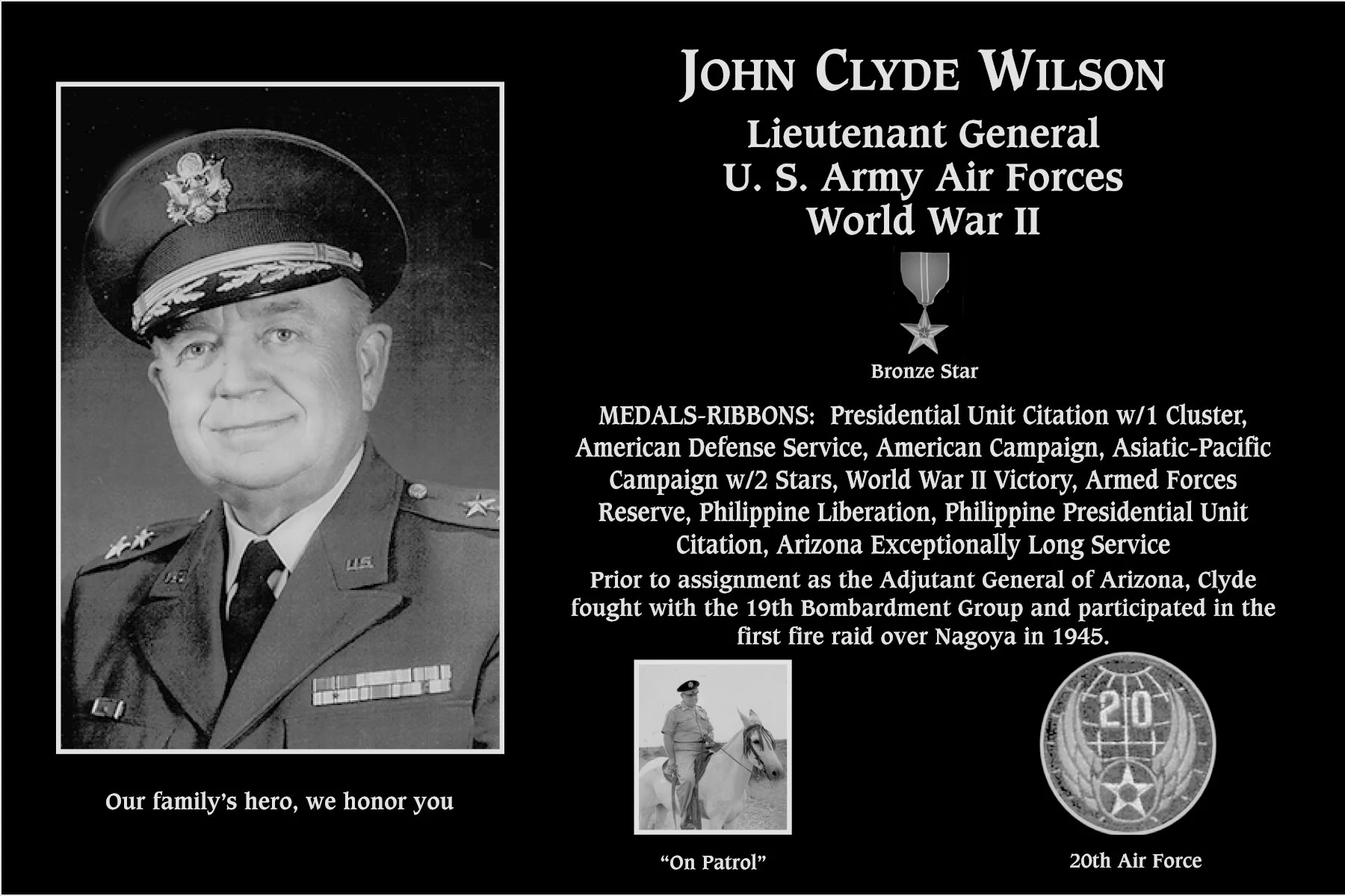 Lieutenant General John Clyde Wilson | Mt. Soledad Virtual Plaque