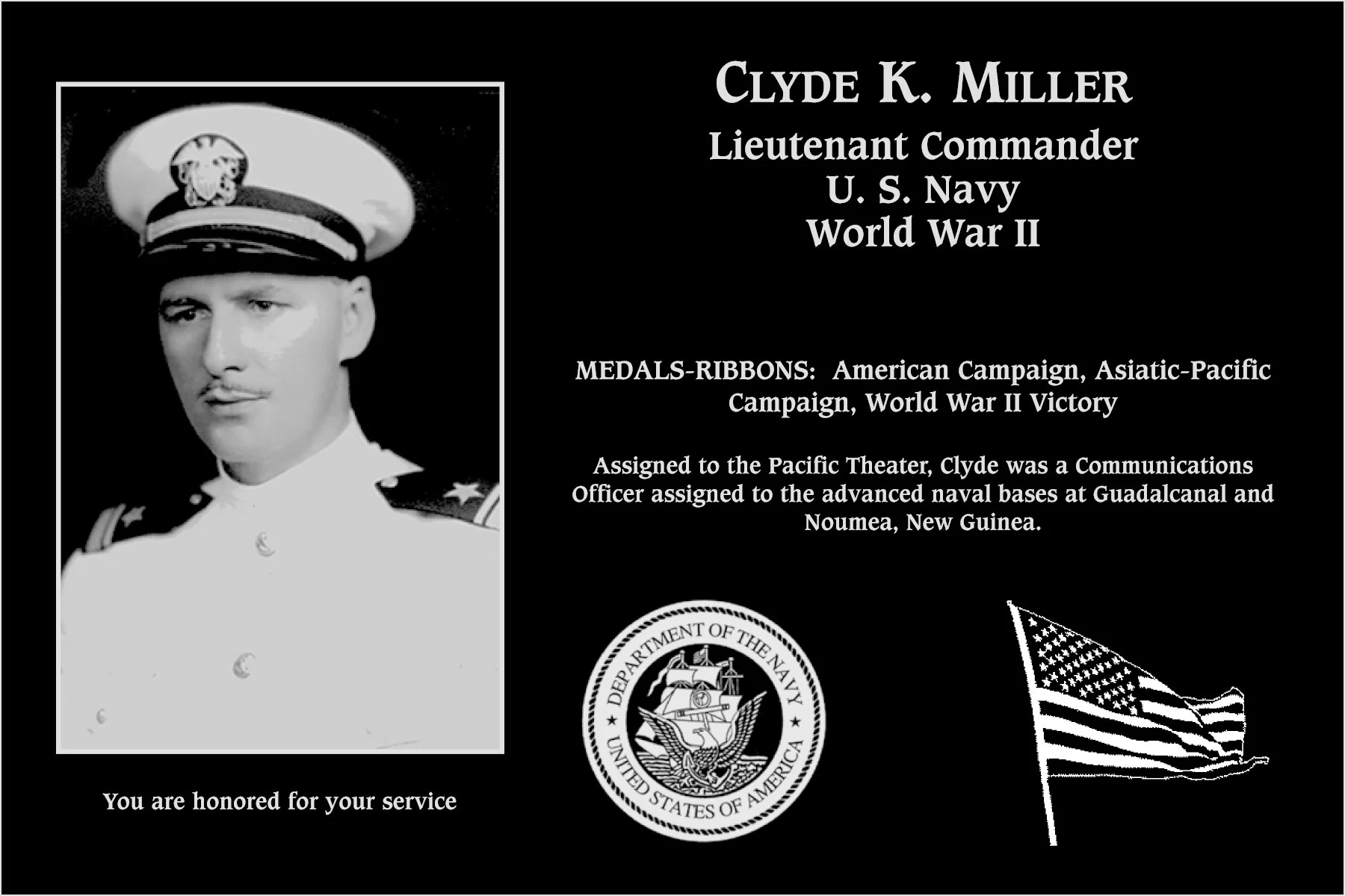 Lieutenant Commander Clyde K Miller | Mt. Soledad Virtual Plaque