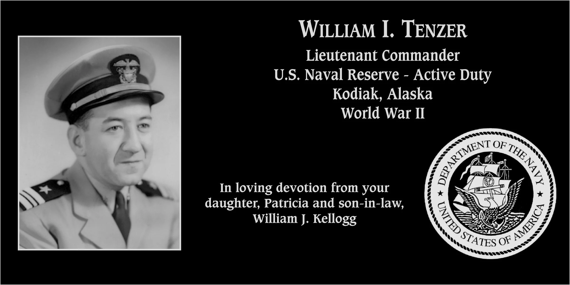 Lieutenant Commander William I. Tenzer | Mt. Soledad Virtual Plaque