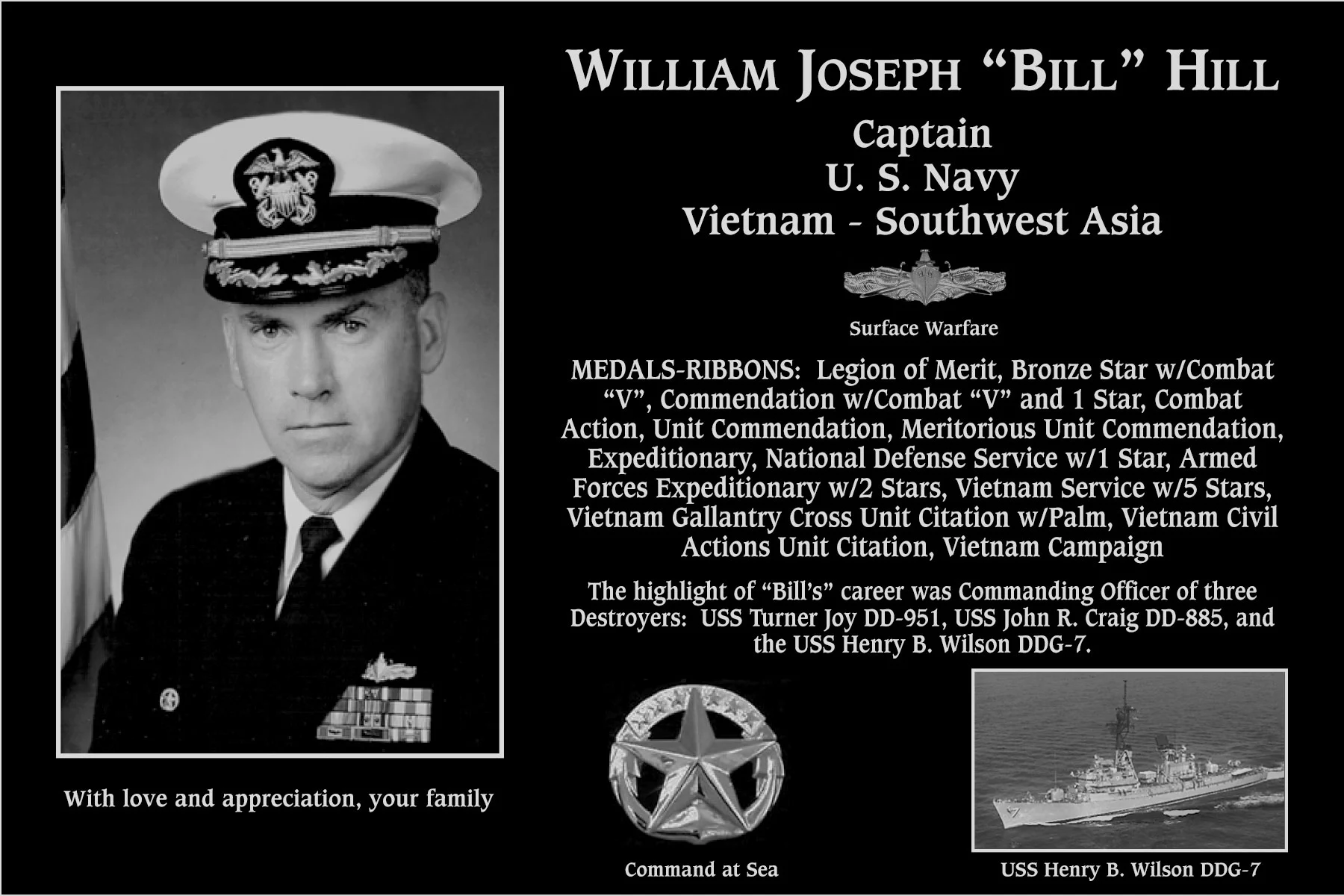 Captain William Joseph Hill | Mt. Soledad Virtual Plaque