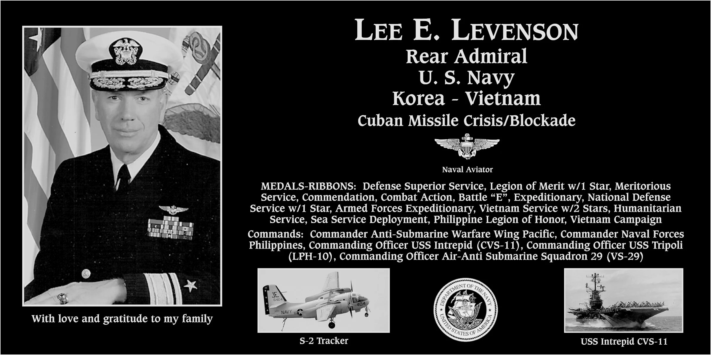 Rear Admiral Upper Half Lee E Levenson | Mt. Soledad Virtual Plaque