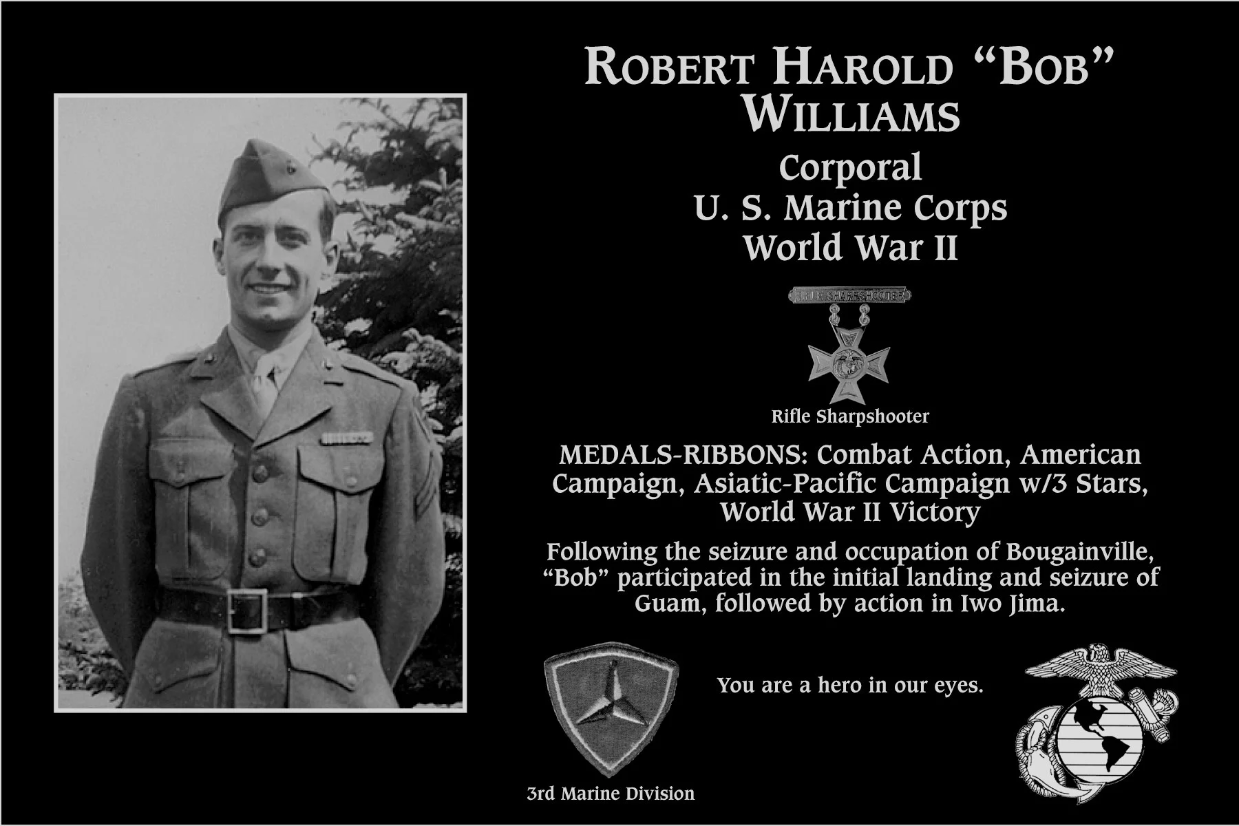 Corporal Robert Harold Williams | Mt. Soledad Virtual Plaque