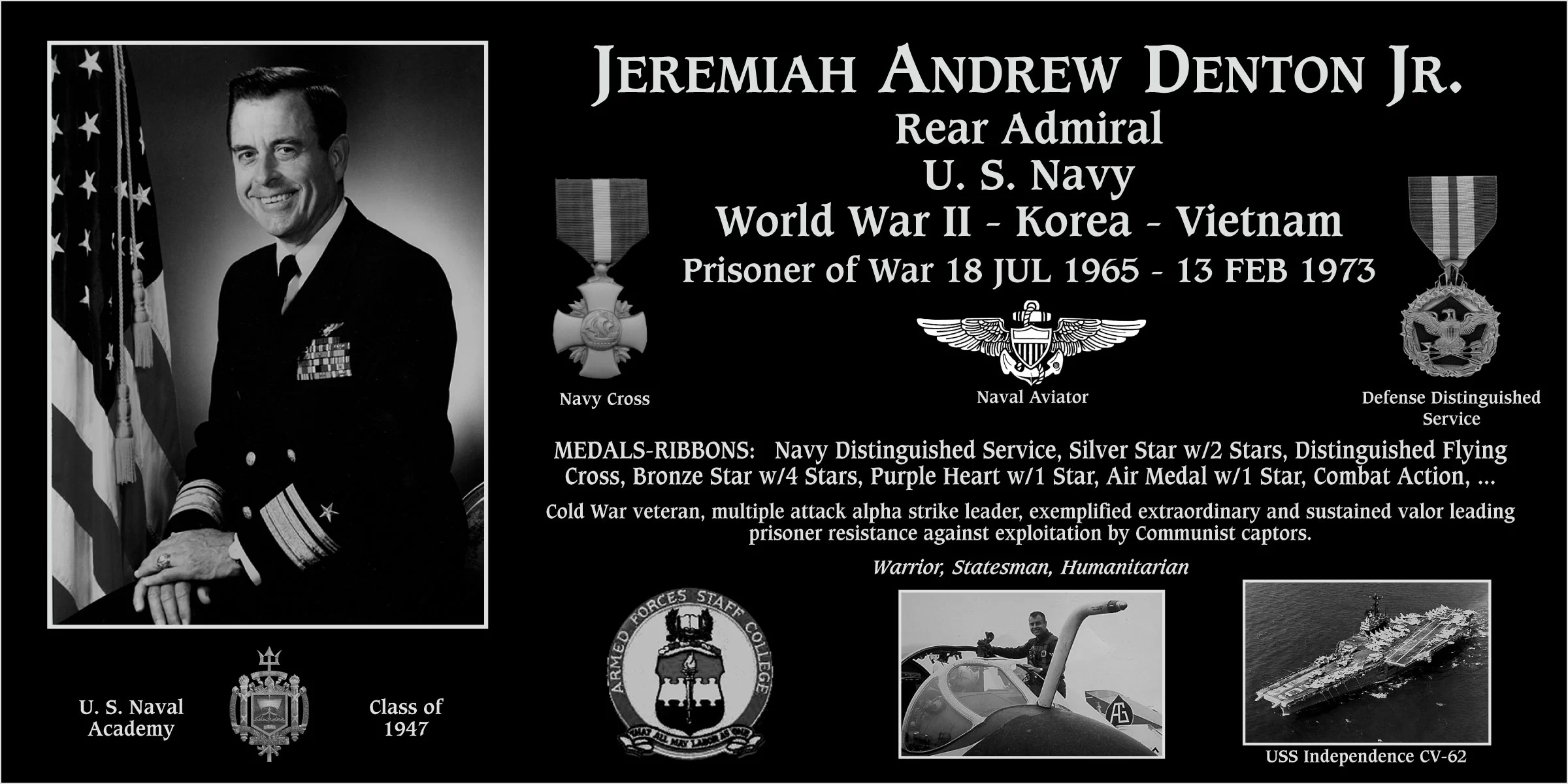 Rear Admiral Upper Half Jeremiah Andrew Denton Jr. | Mt. Soledad ...
