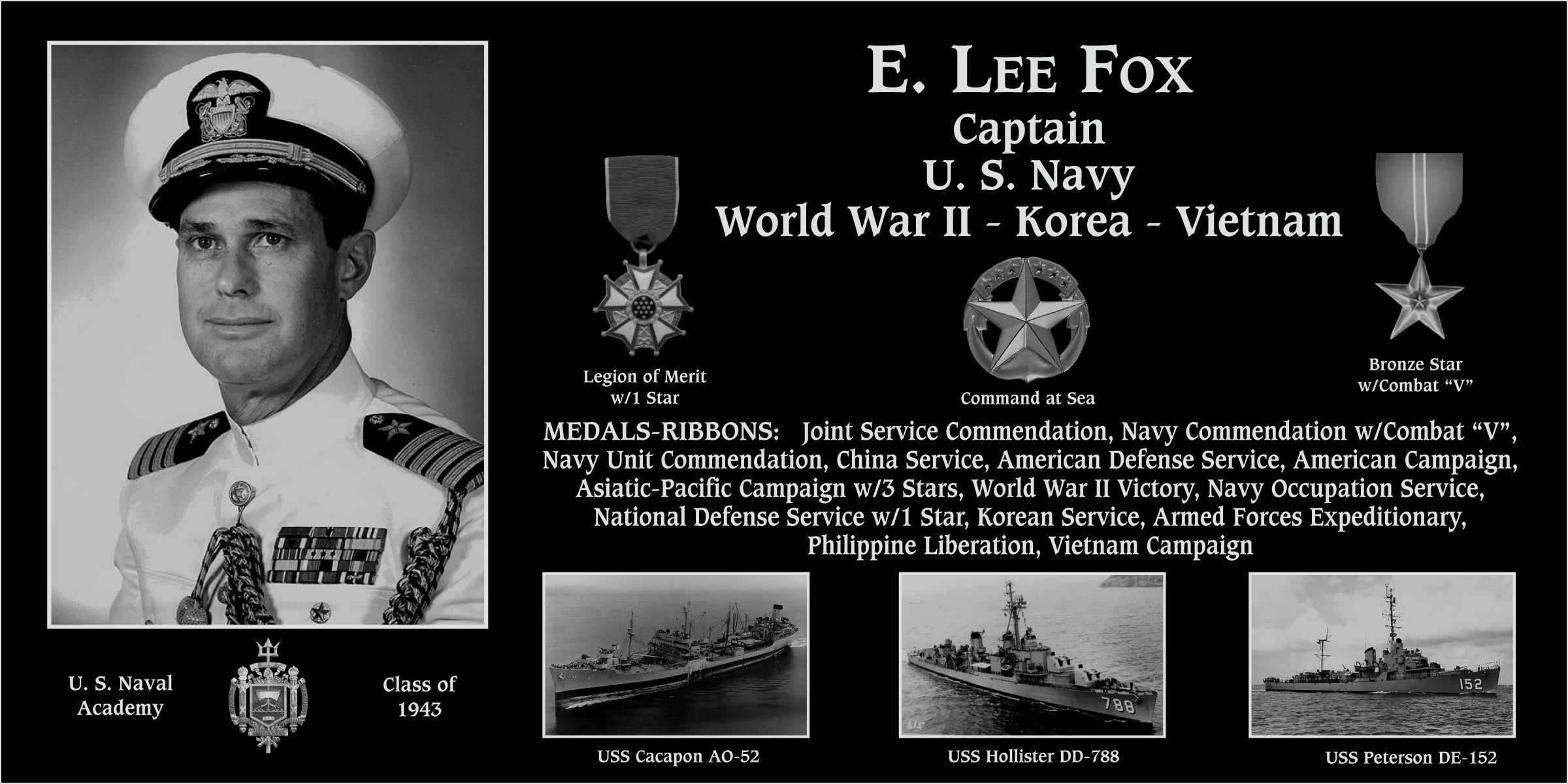 Captain E Lee Fox | Mt. Soledad Virtual Plaque
