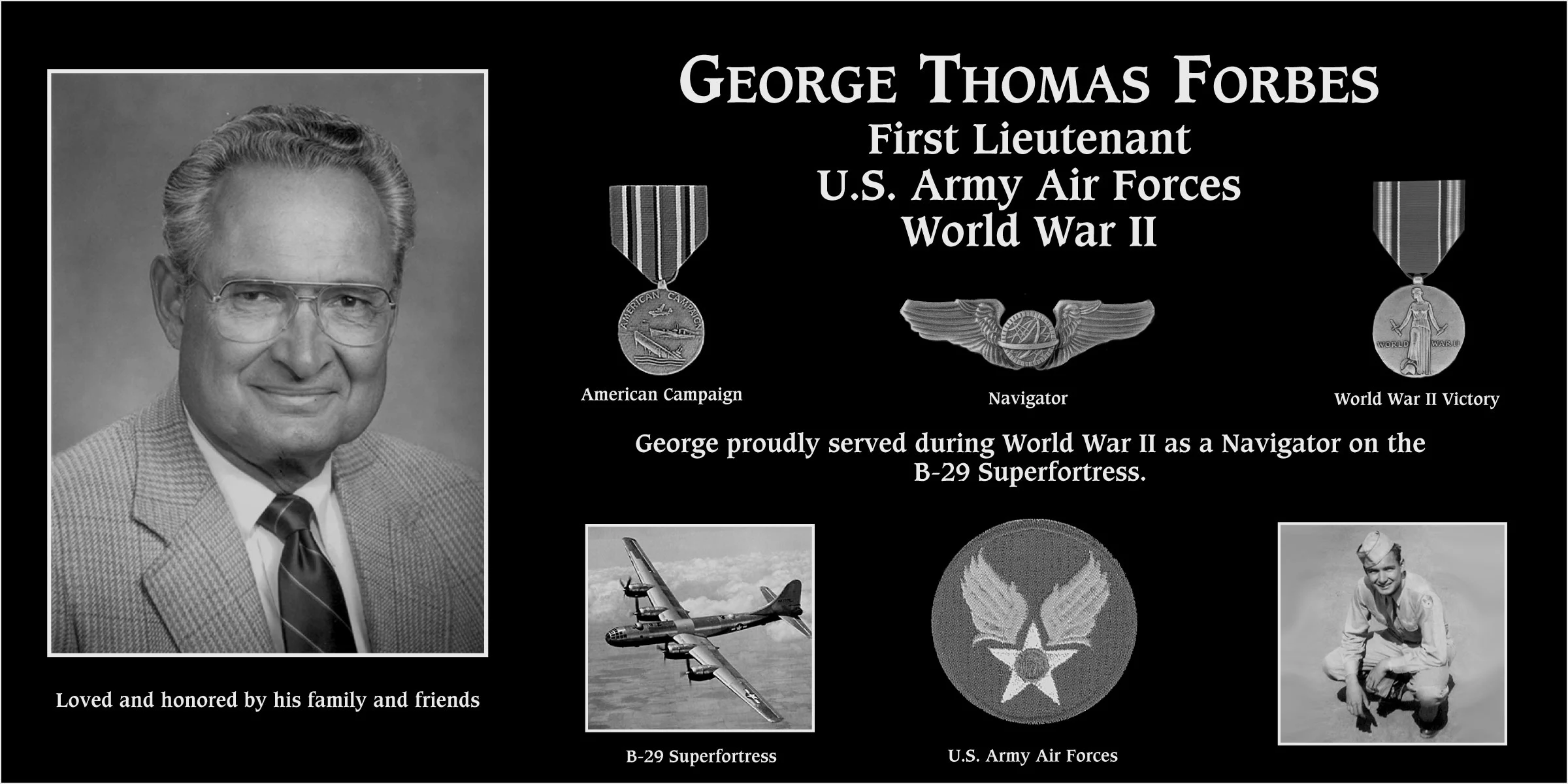 First Lieutenant George Thomas Forbes | Mt. Soledad Virtual Plaque