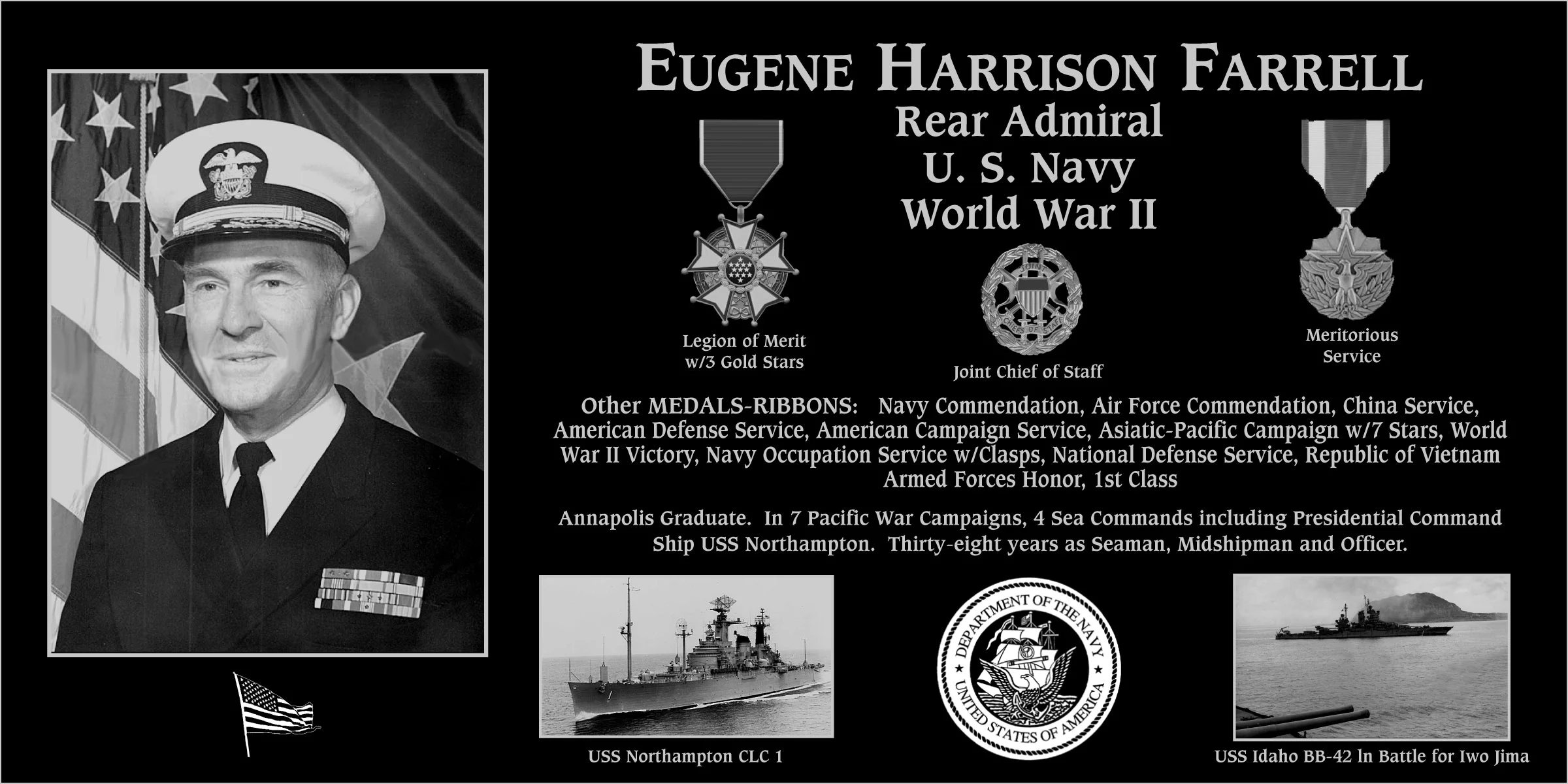 Rear Admiral Upper Half Eugene Harrison Farrell | Mt. Soledad Virtual ...