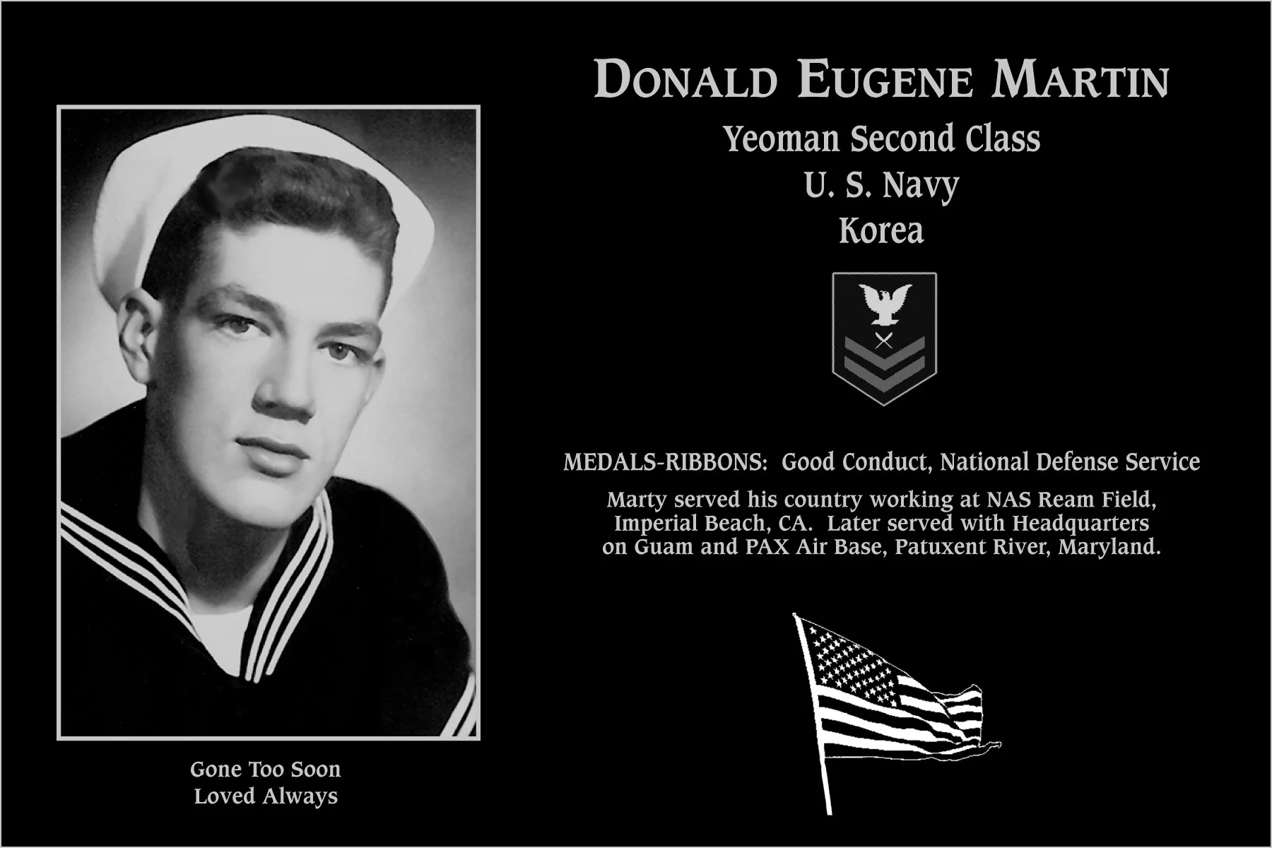 Petty Officer Second Class Donald Eugene Martin | Mt. Soledad Virtual Plaque