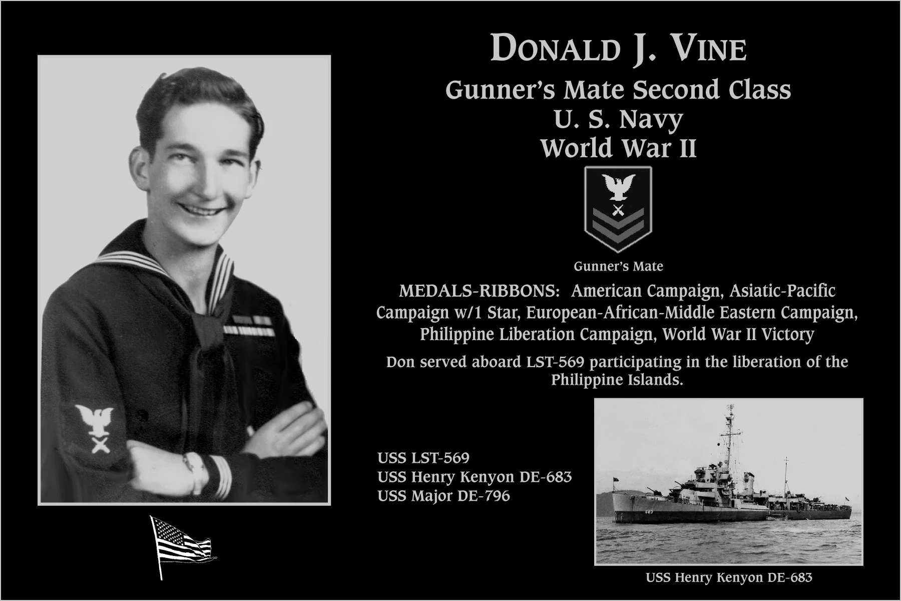 Petty Officer Second Class Donald J Vine | Mt. Soledad Virtual Plaque