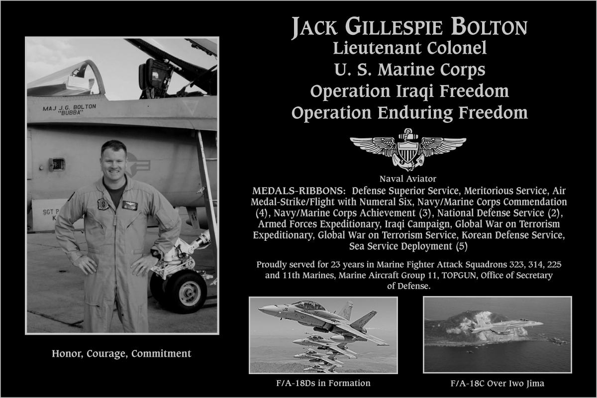 Lieutenant Colonel Jack Gillespie Bolton | Mt. Soledad Virtual Plaque