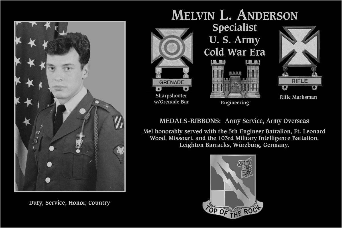 Specialist Melvin L. Anderson | Mt. Soledad Virtual Plaque