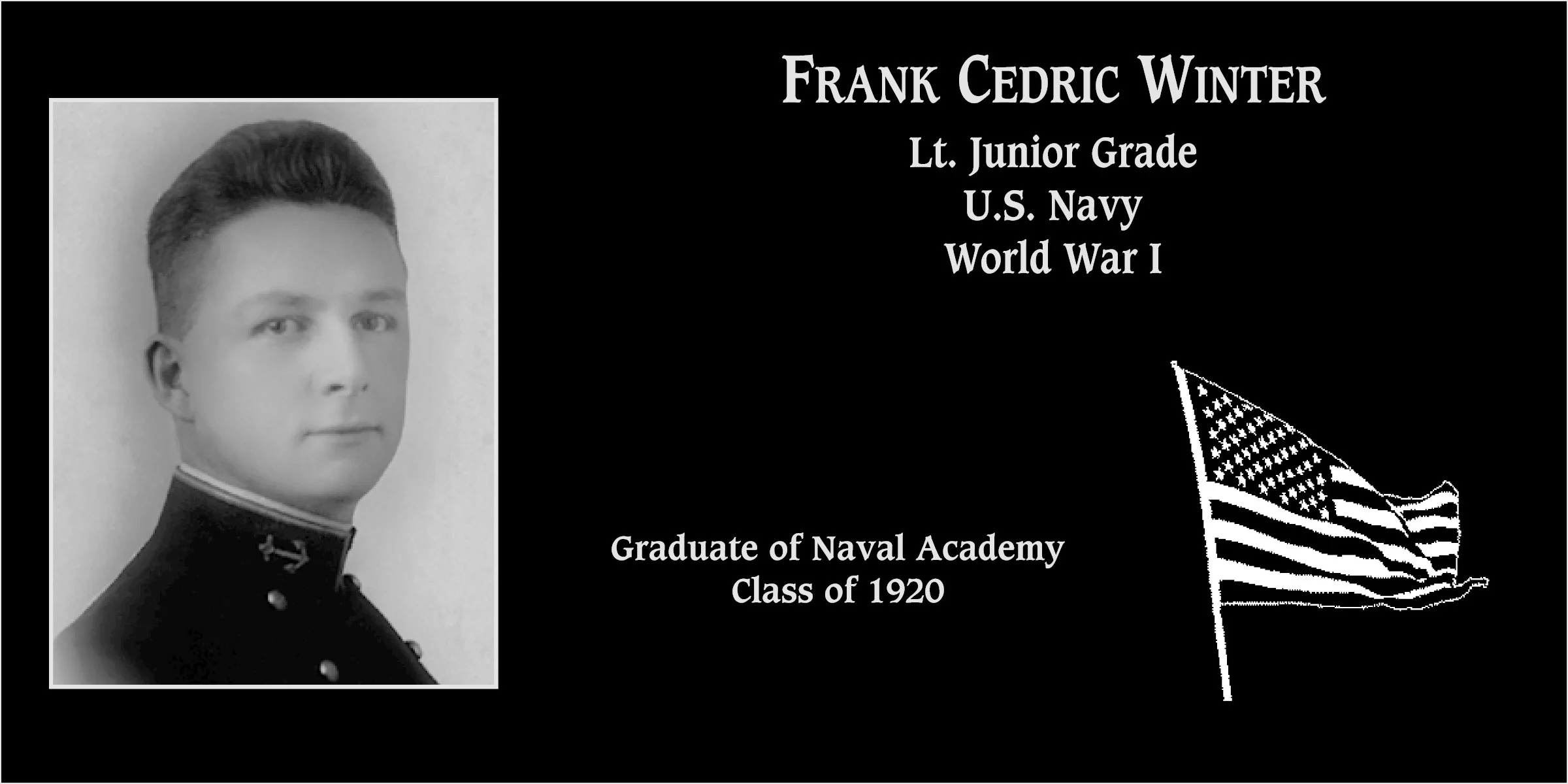 Lieutenant, Junior Grade Frank Cedric Winter | Mt. Soledad Virtual Plaque
