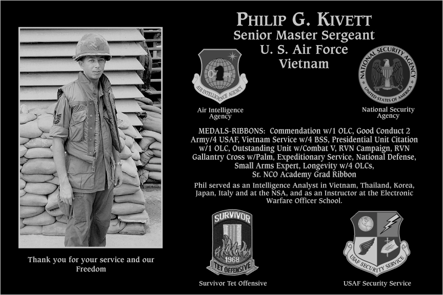 Senior Master Sergeant Philip G Kivett | Mt. Soledad Virtual Plaque