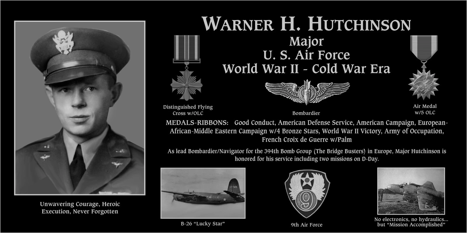 Major Warner H. Hutchinson | Mt. Soledad Virtual Plaque