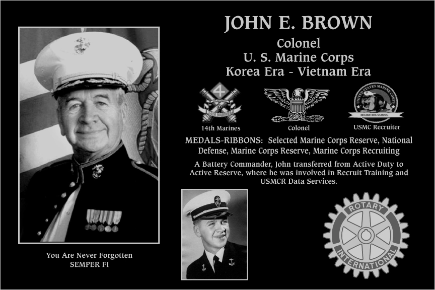 Colonel John E Brown | Mt. Soledad Virtual Plaque