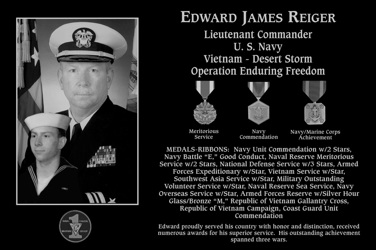 Lieutenant Commander Edward James Reiger | Mt. Soledad Virtual Plaque