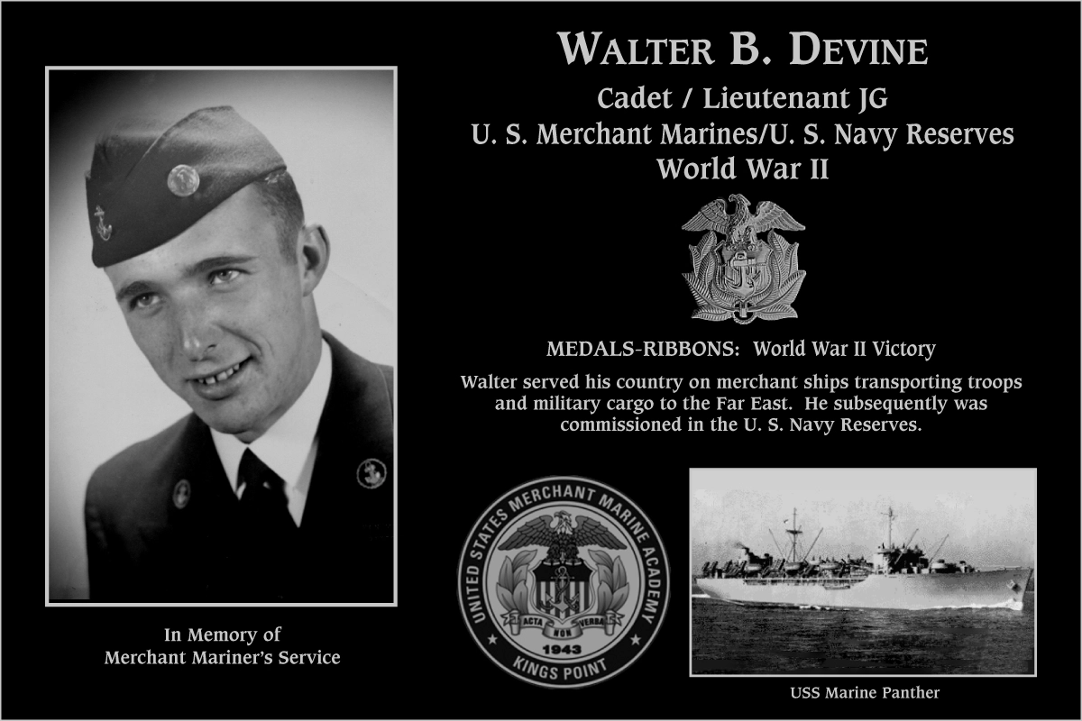 Lieutenant, Junior Grade Walter B. Devine | Mt. Soledad Virtual Plaque