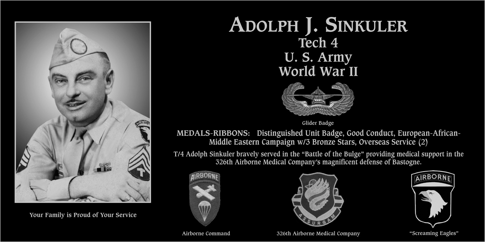 Sergeant Adolph J. Sinkuler | Mt. Soledad Virtual Plaque