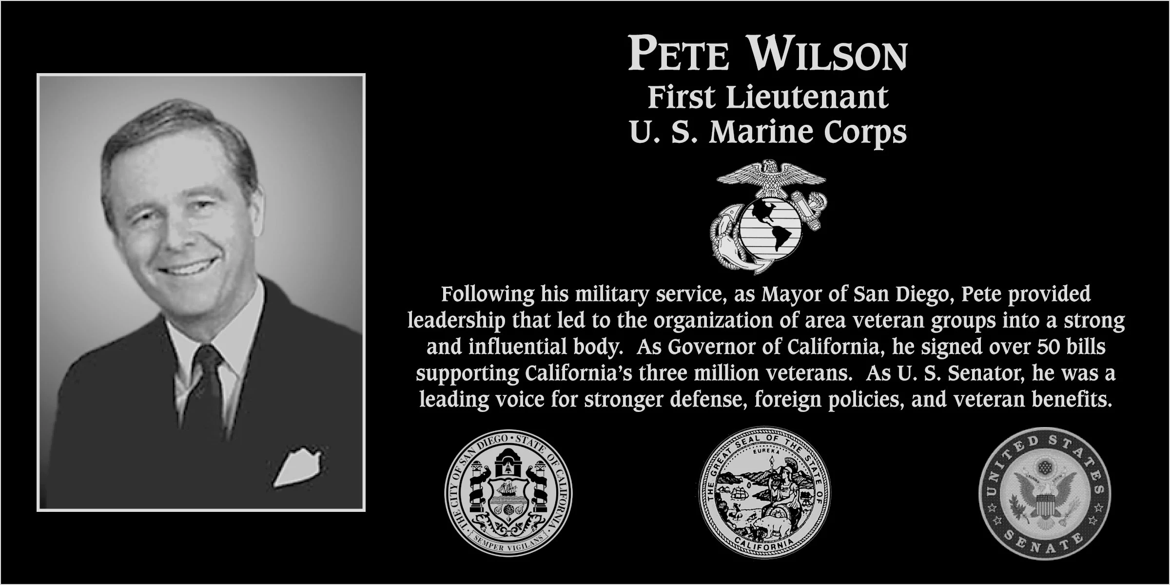 First Lieutenant Pete Wilson | Mt. Soledad Virtual Plaque