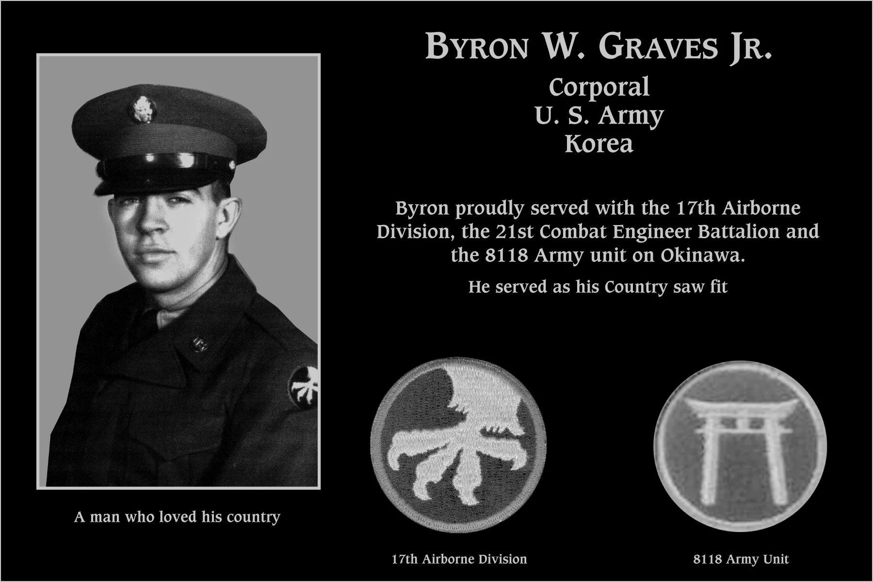 Corporal Byron W. Graves Jr. | Mt. Soledad Virtual Plaque