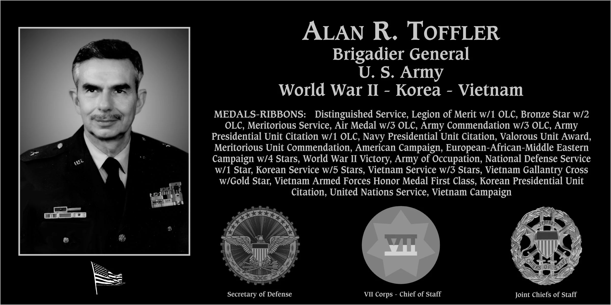 Brigadier General Alan R Toffler | Mt. Soledad Virtual Plaque