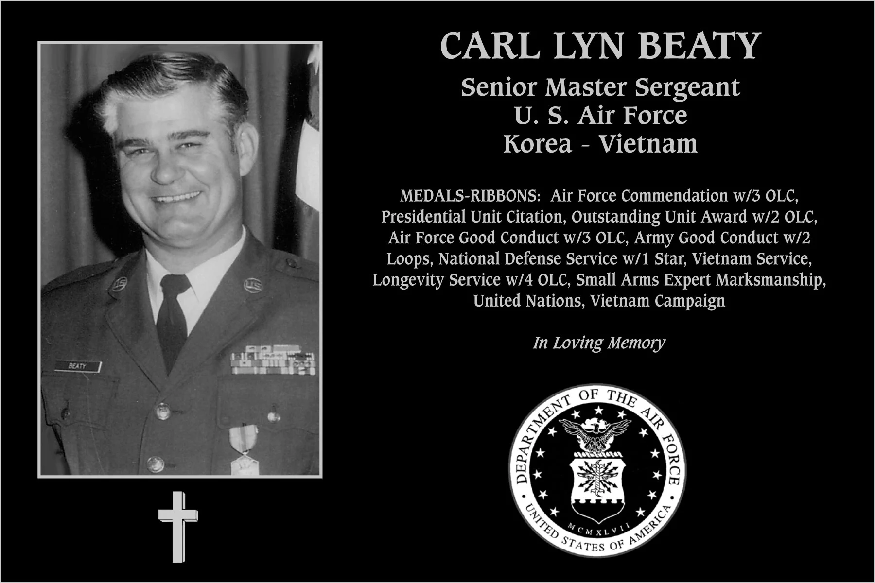 Senior Master Sergeant Carl Lyn Beaty | Mt. Soledad Virtual Plaque
