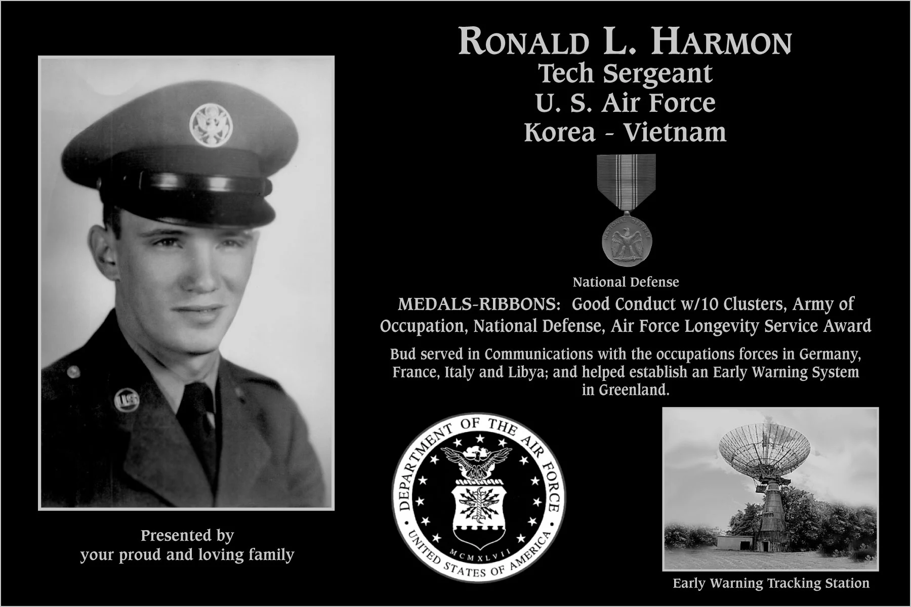 Technical Sergeant Ronald L Harmon | Mt. Soledad Virtual Plaque