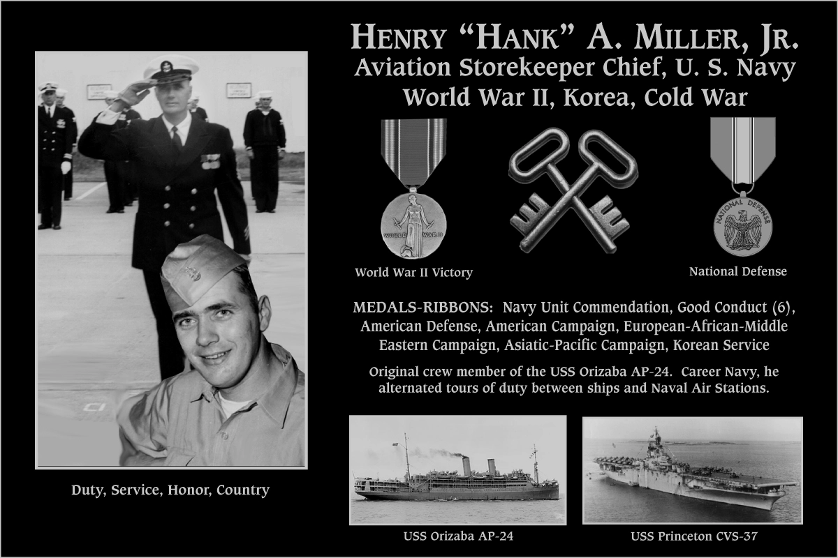 Chief Petty Officer Henry A. Miller jr | Mt. Soledad Virtual Plaque