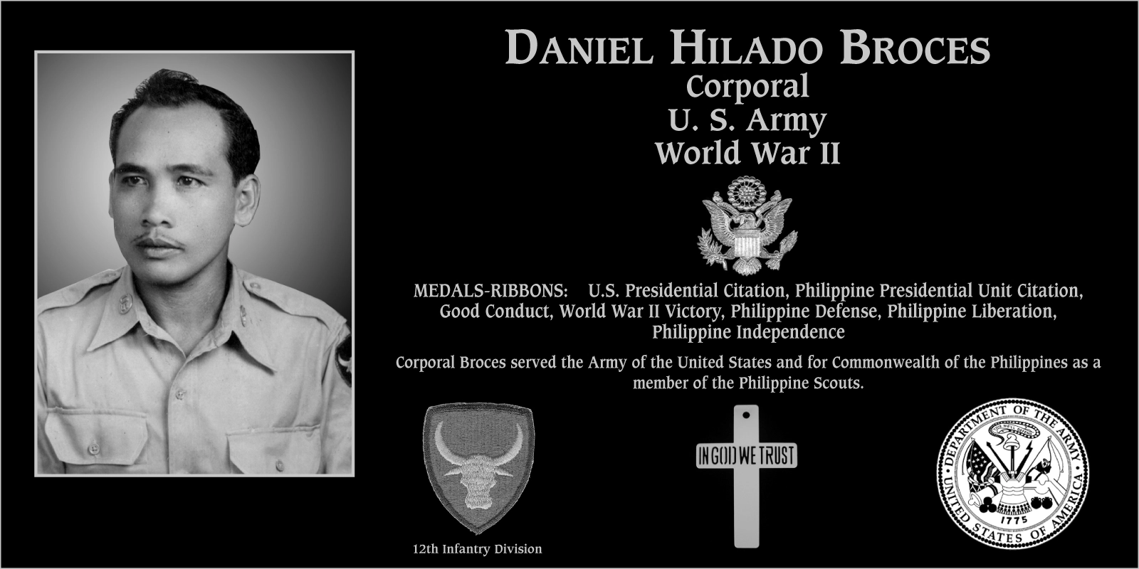 Corporal Daniel Hilado Broces | Mt. Soledad Virtual Plaque