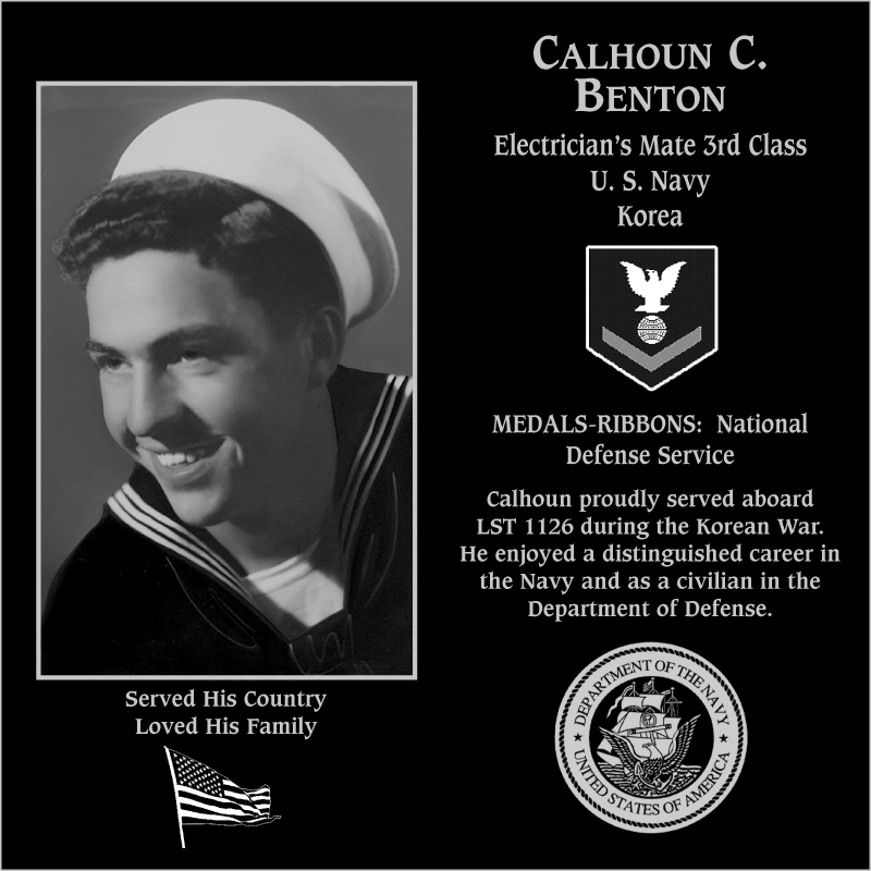 Petty Officer Third Class Calhoun C. Benton | Mt. Soledad Virtual Plaque