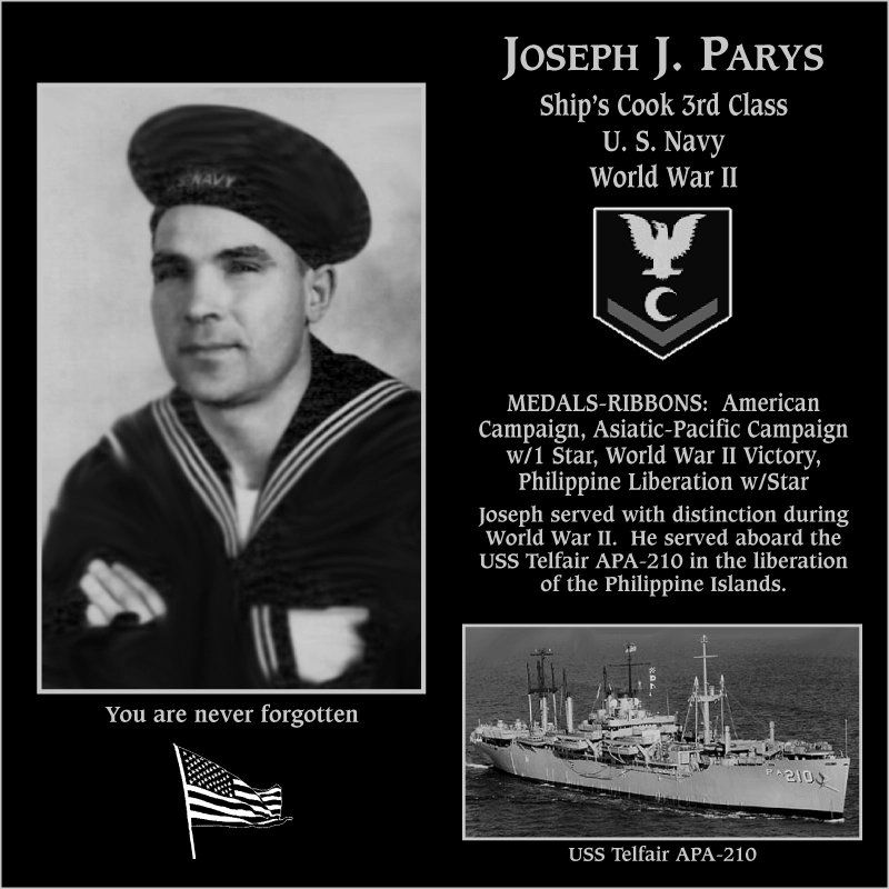 Petty Officer Third Class Joseph J. Parys | Mt. Soledad Virtual Plaque