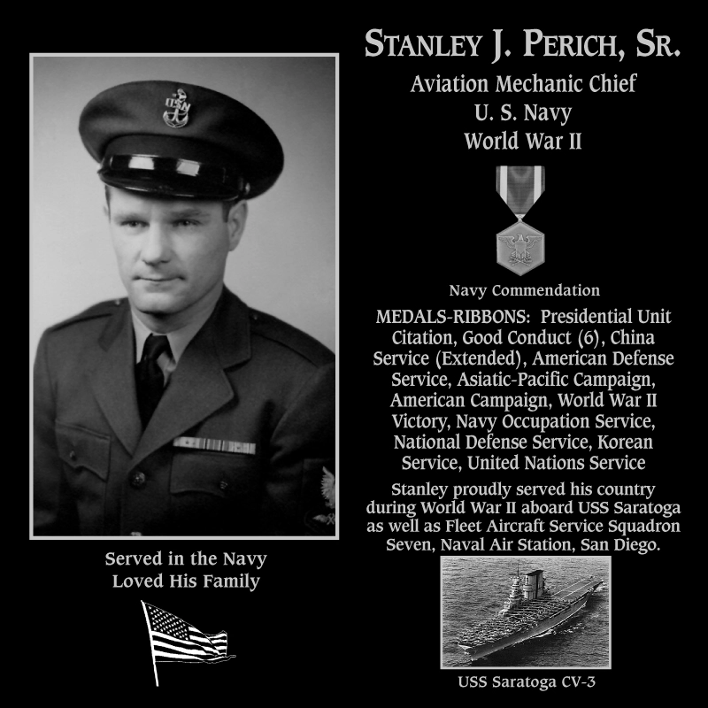 Chief Petty Officer Stanley J. Perich, Sr. | Mt. Soledad Virtual Plaque