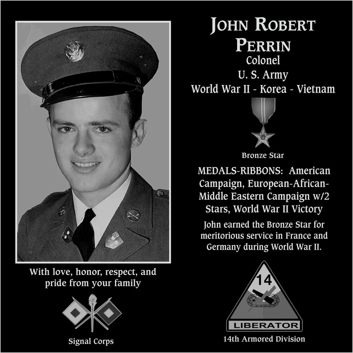 Colonel John Robert Perrin | Mt. Soledad Virtual Plaque