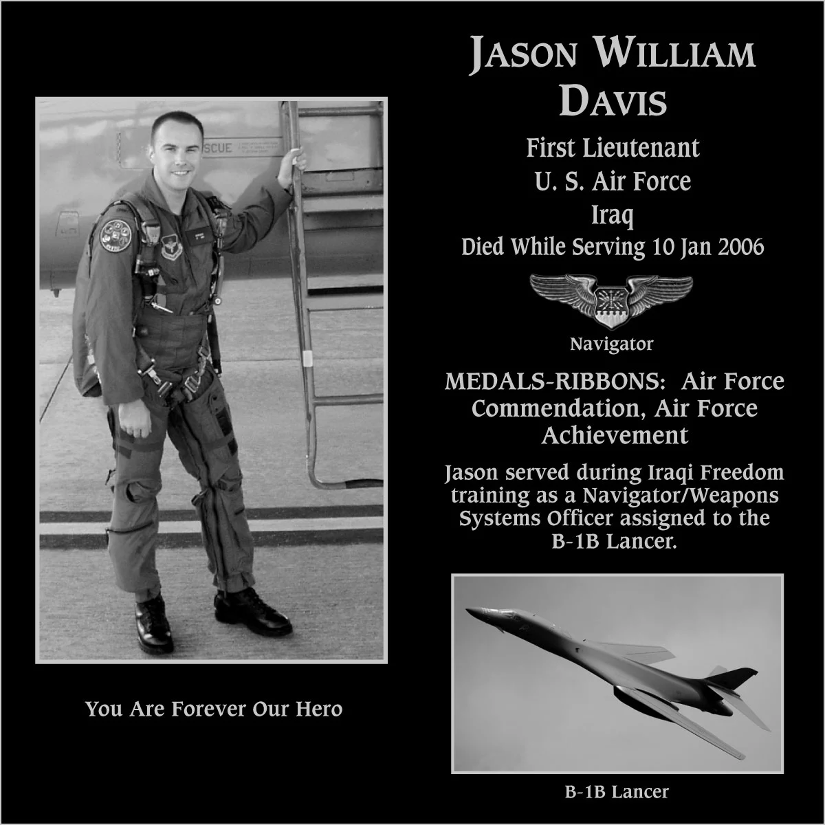 First Lieutenant Jason William Davis | Mt. Soledad Virtual Plaque
