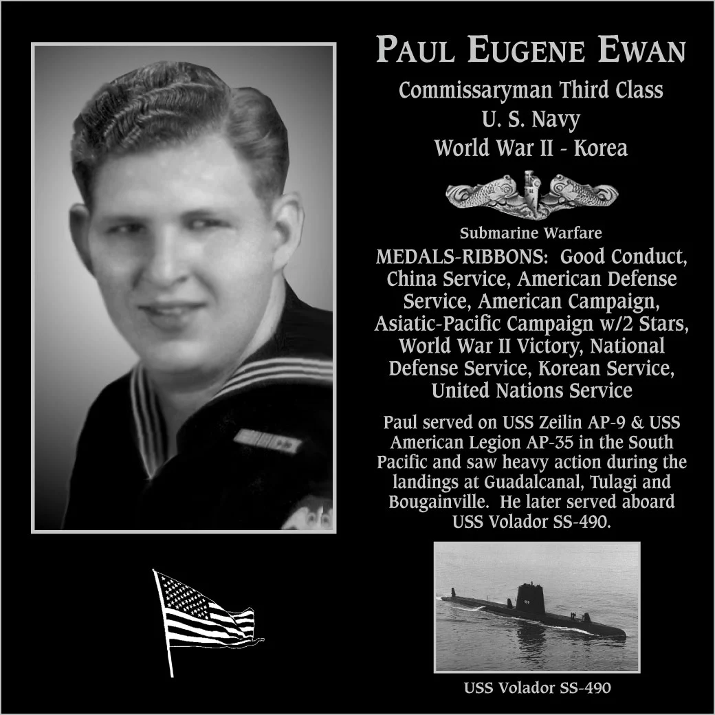 Petty Officer Third Class Paul Eugene Ewan | Mt. Soledad Virtual Plaque