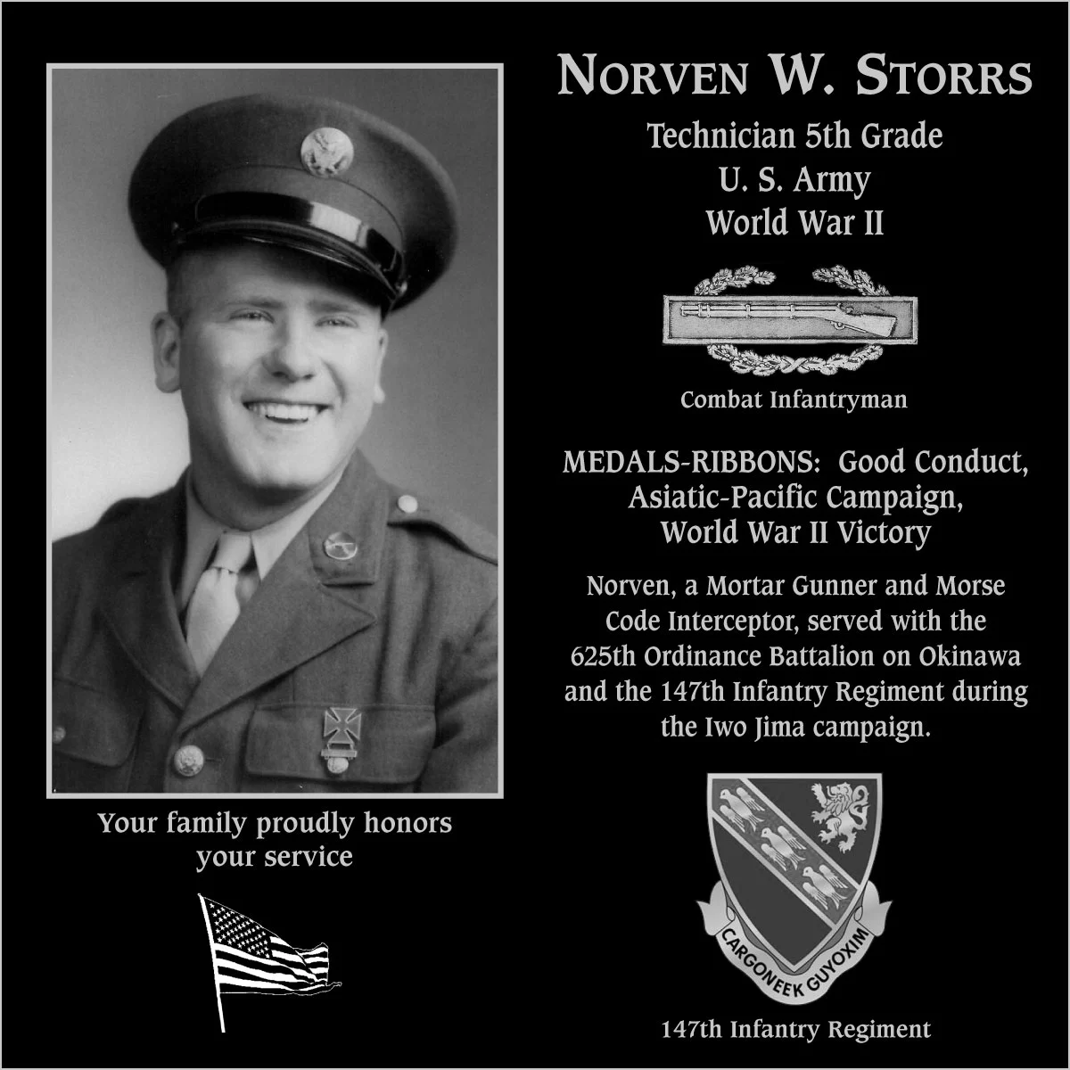 Corporal Norven W Storrs | Mt. Soledad Virtual Plaque