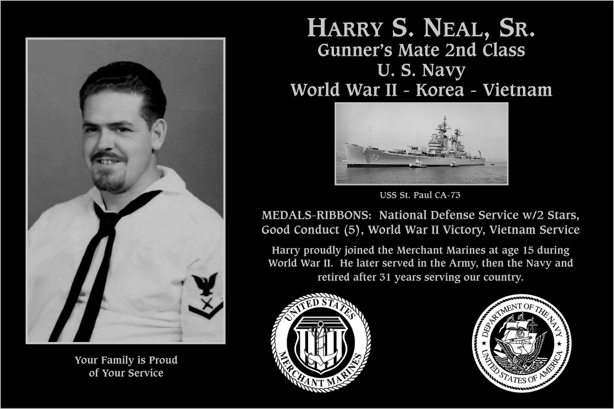 Petty Officer Second Class Harry S. Neal, Sr. | Mt. Soledad Virtual Plaque