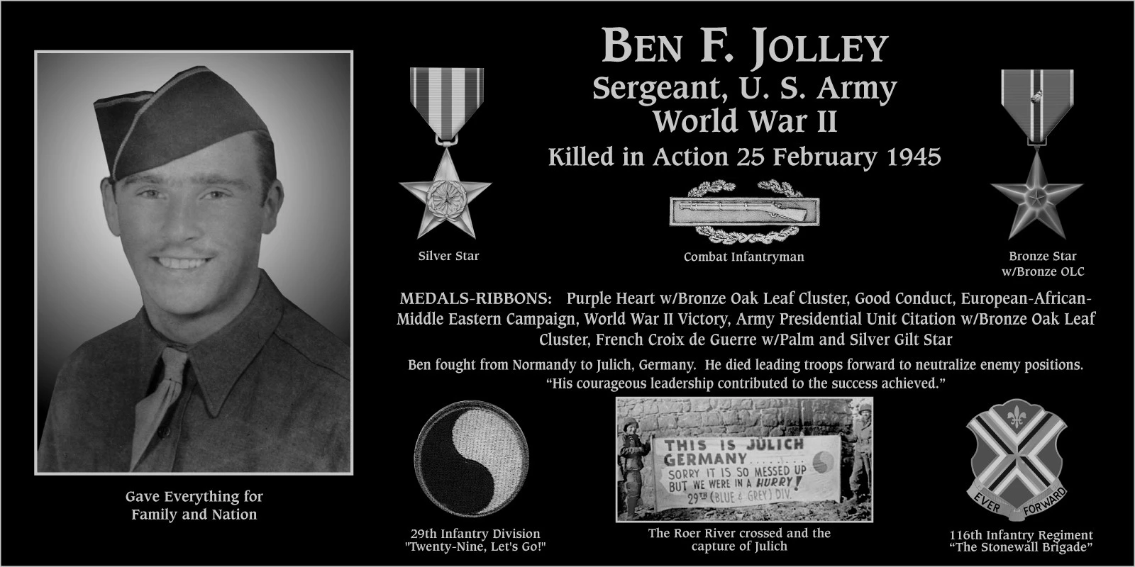 Sergeant Ben F. Jolley | Mt. Soledad Virtual Plaque