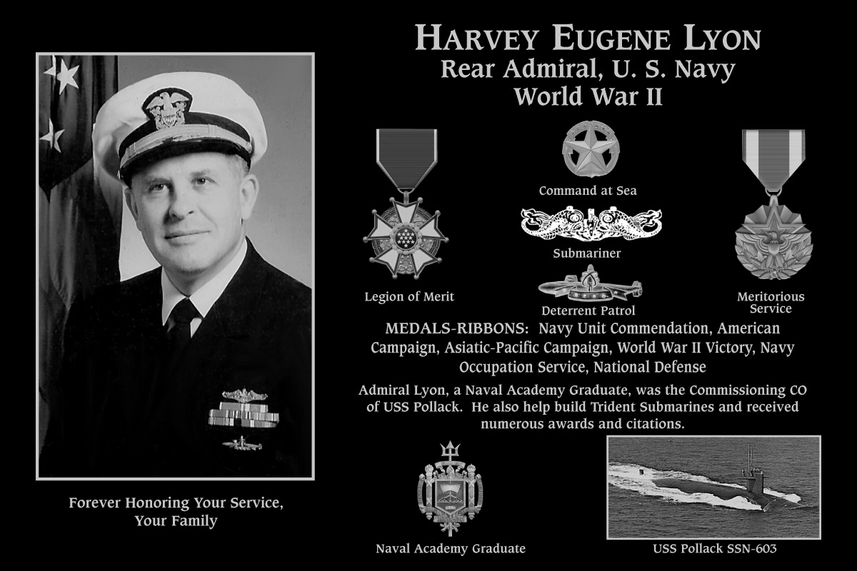 Rear Admiral Upper Half Harvey Eugene Lyon | Mt. Soledad Virtual Plaque