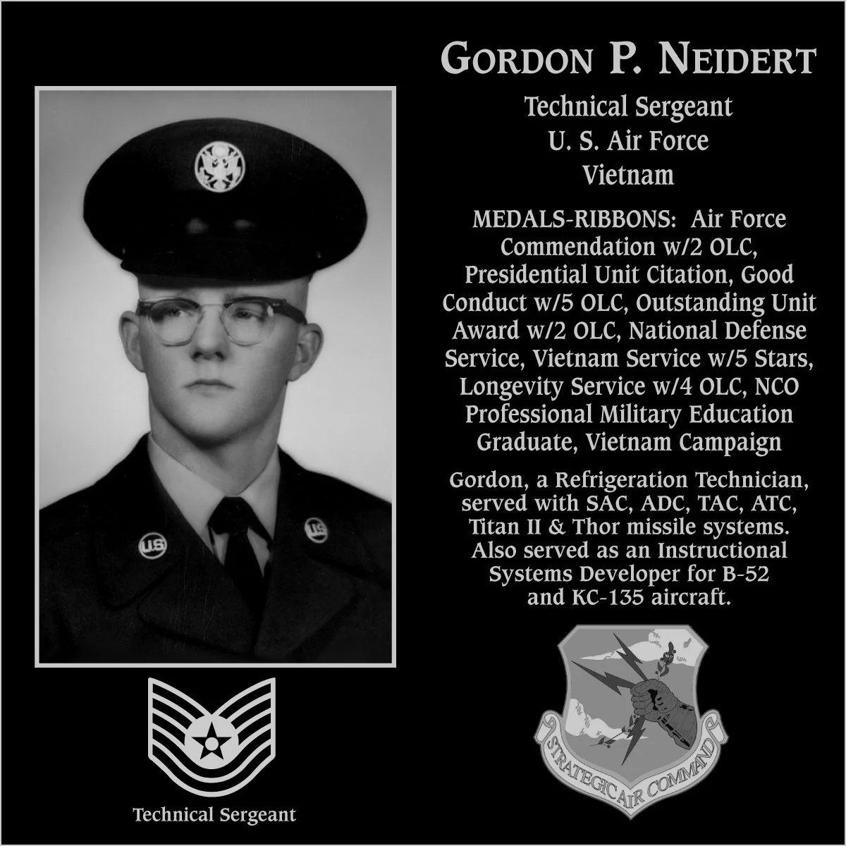 Technical Sergeant Gordon P Neidert | Mt. Soledad Virtual Plaque