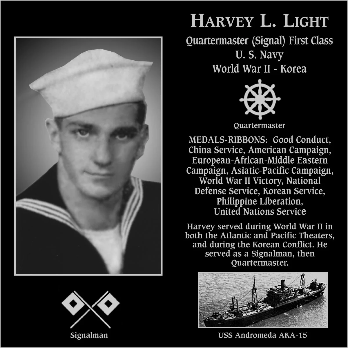 Petty Officer First Class Harvey L Light | Mt. Soledad Virtual Plaque