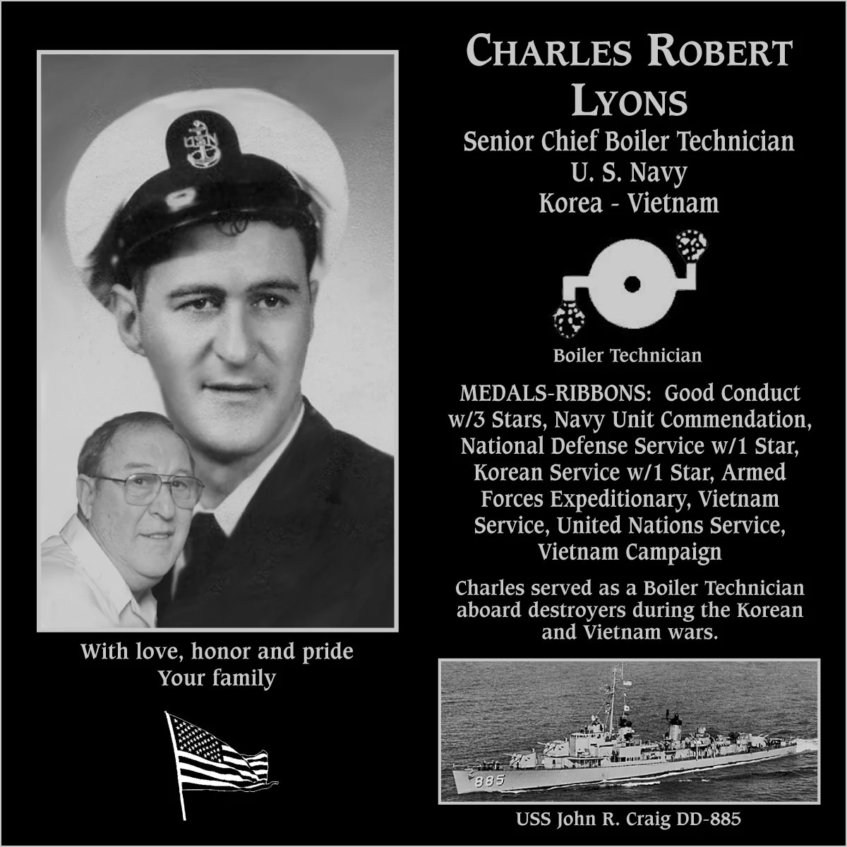 Senior Chief Petty Officer Charles Robert Lyons | Mt. Soledad Virtual Plaque