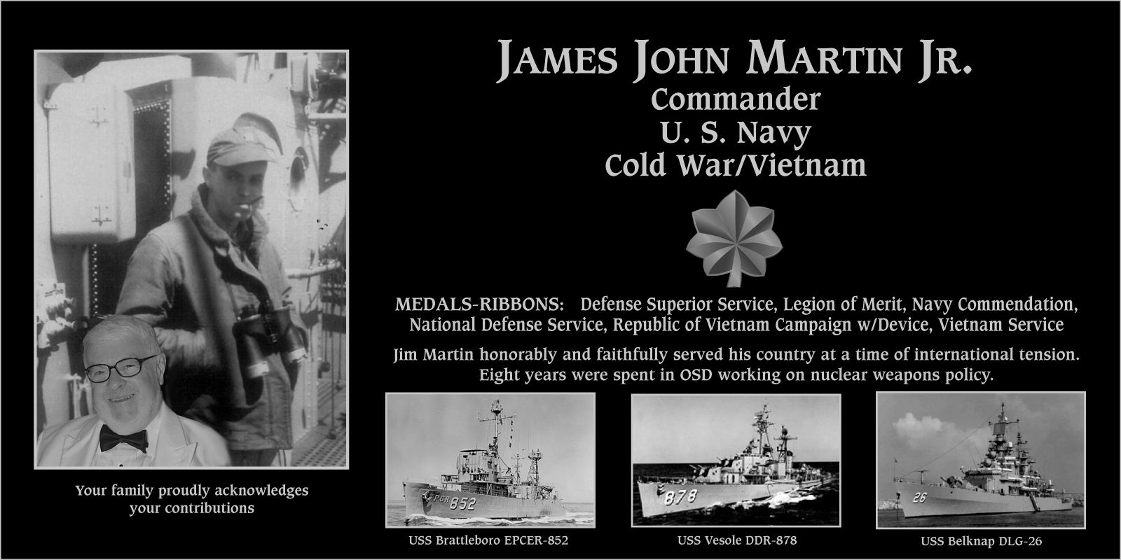 Commander James John Martin jr | Mt. Soledad Virtual Plaque