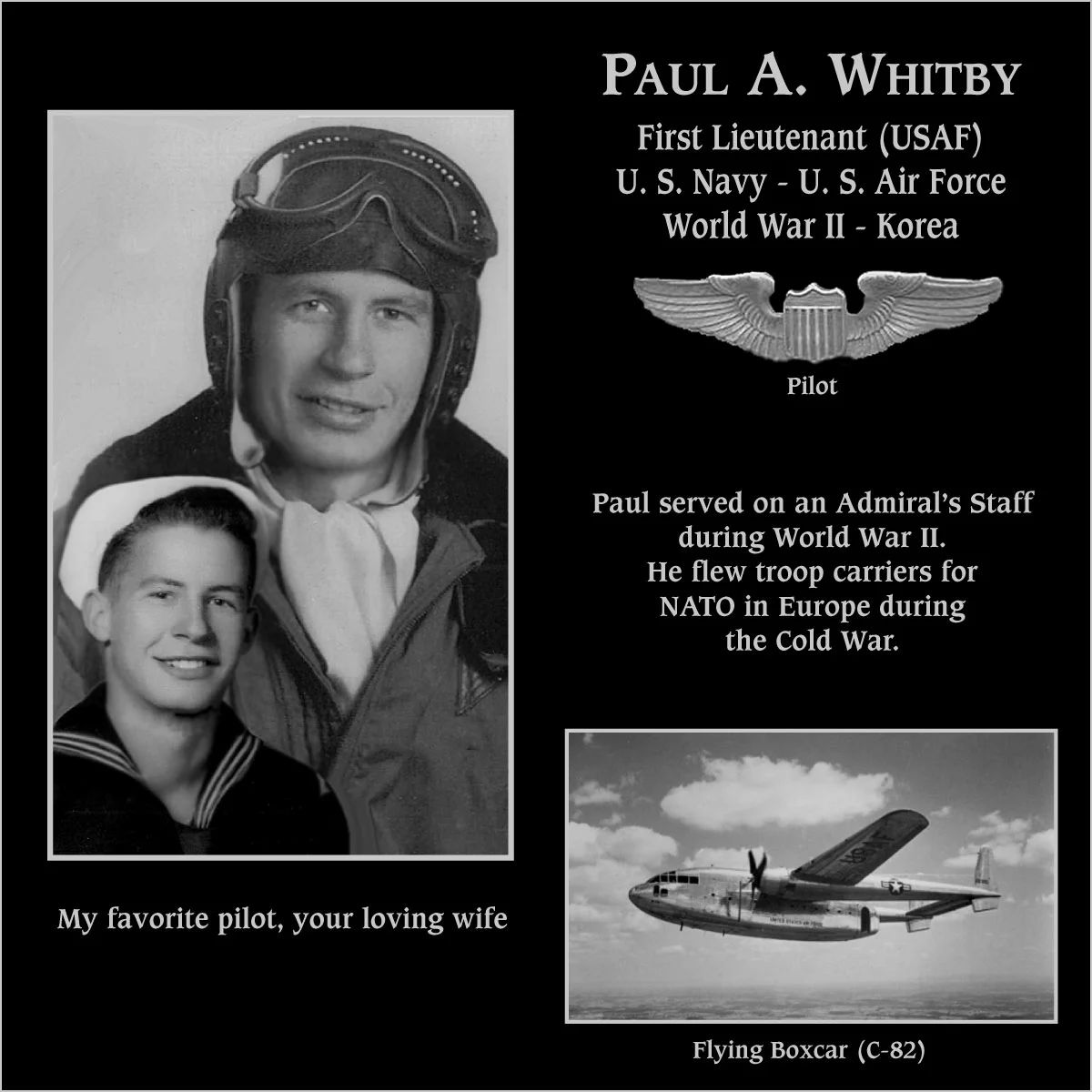First Lieutenant Paul A Whitby | Mt. Soledad Virtual Plaque