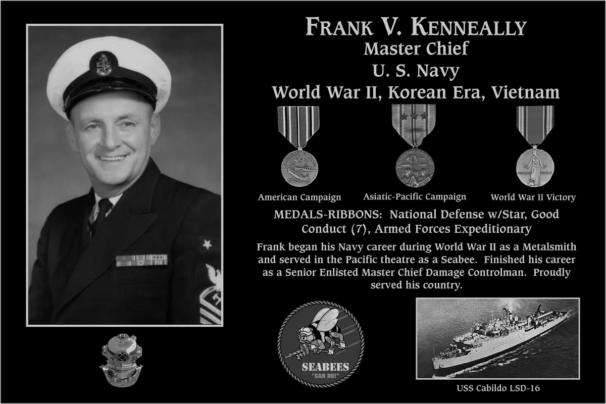 Master Chief Petty Officer Frank V. Kenneally | Mt. Soledad Virtual Plaque